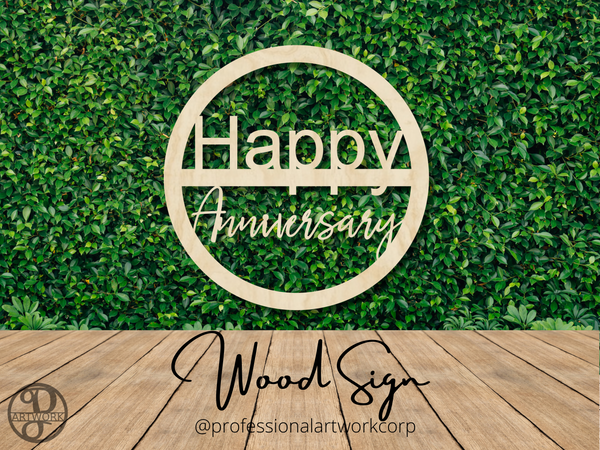 Happy Anniversary Round Wood Sign – Professional Artwork